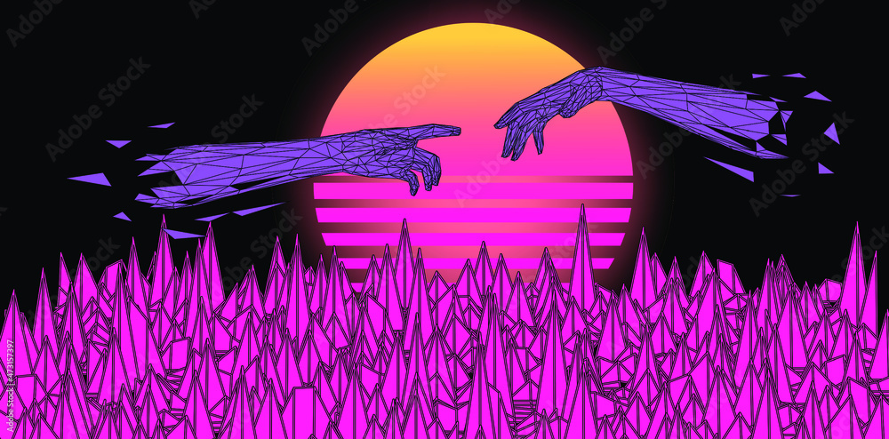 Vector 3D model of hands going to touch together, reminiscent of ...