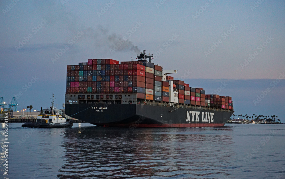 Los Angeles, California USA - March 4, 2019: container ship in the Port ...