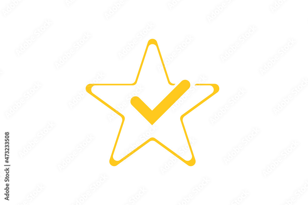 Golden star with gold tick on white background for website, application ...