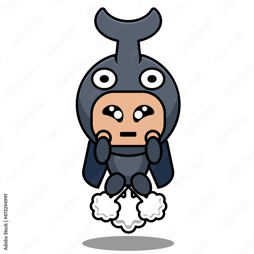 Vetor vector cartoon character cute horned beetle animal mascot costume ...