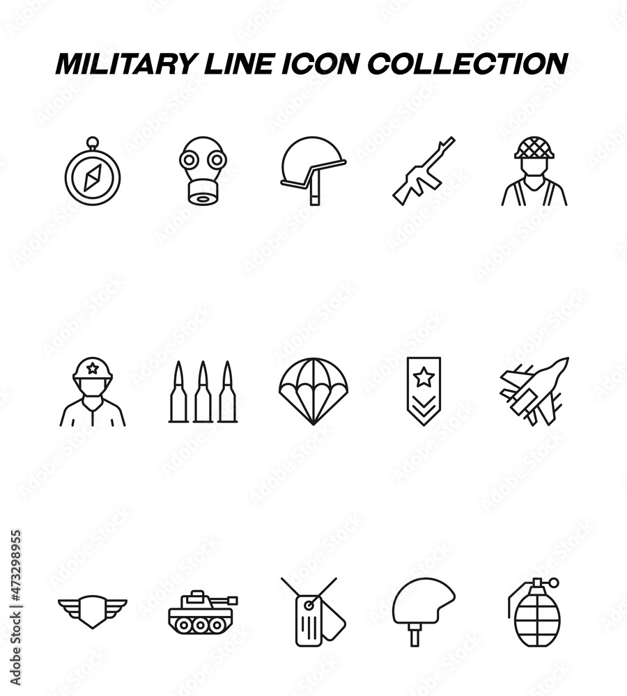 Stock-Vektorgrafik „Soldier line icon collection. Set of modern high ...