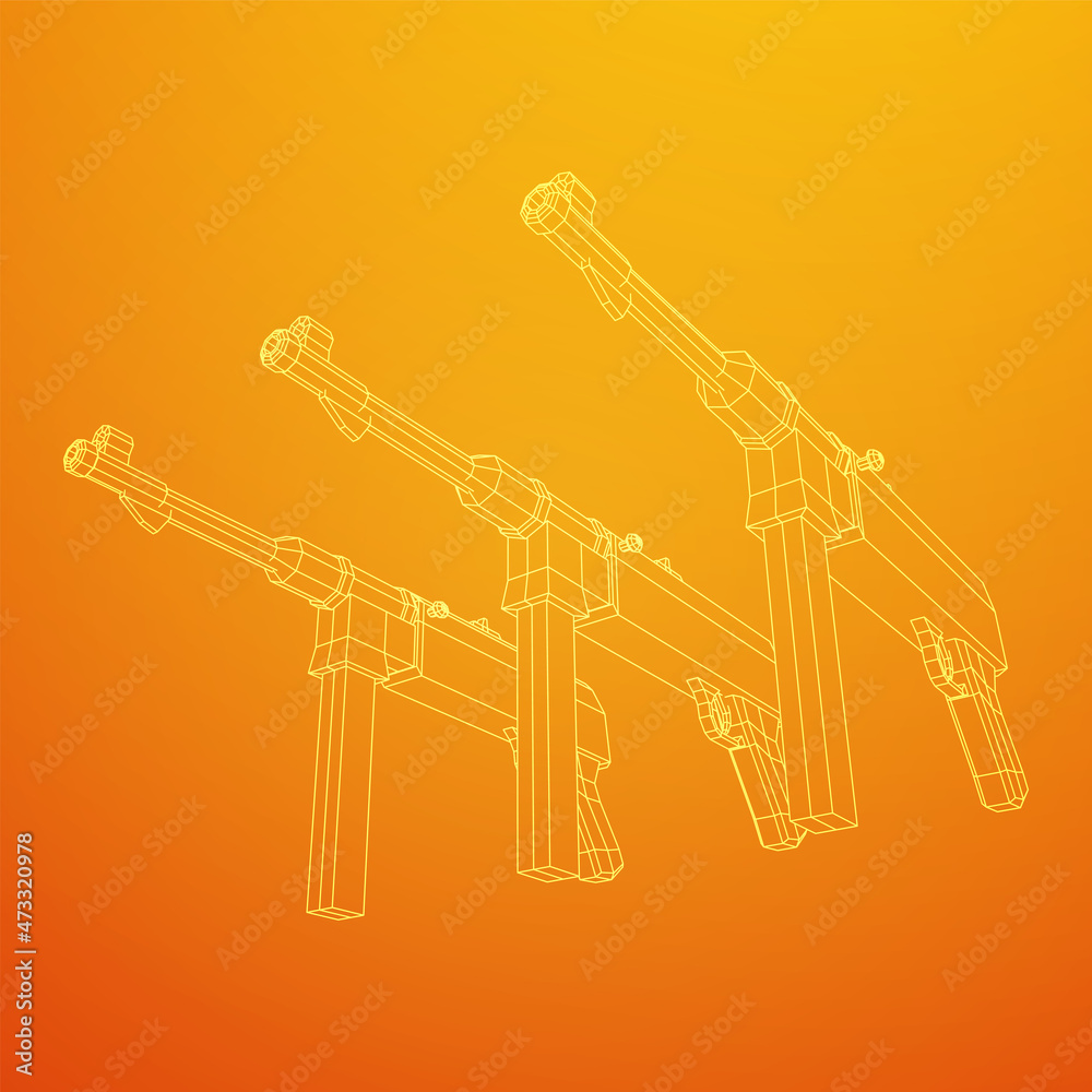 Submachine gun german MP 40 world war 2 firearms pistol. Wireframe low ...