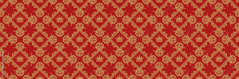 Ornate background pattern in royal style on red background. Seamless ...