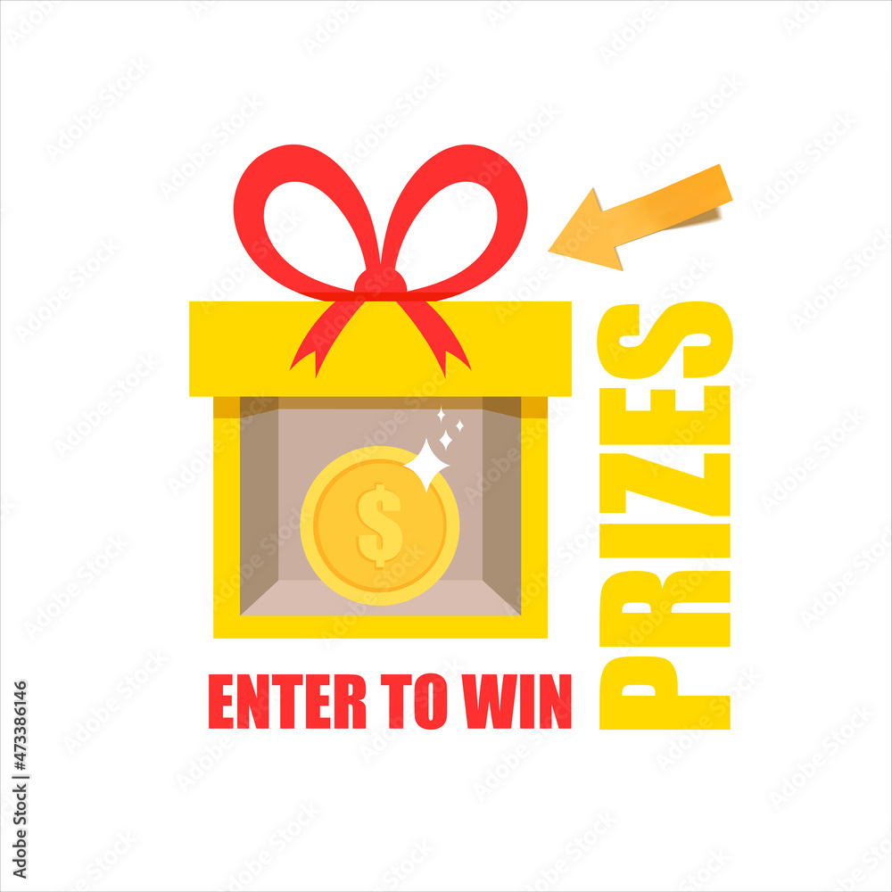 Enter to Win Prizes Illustration, Yellow Box with Golden Coin in It ...