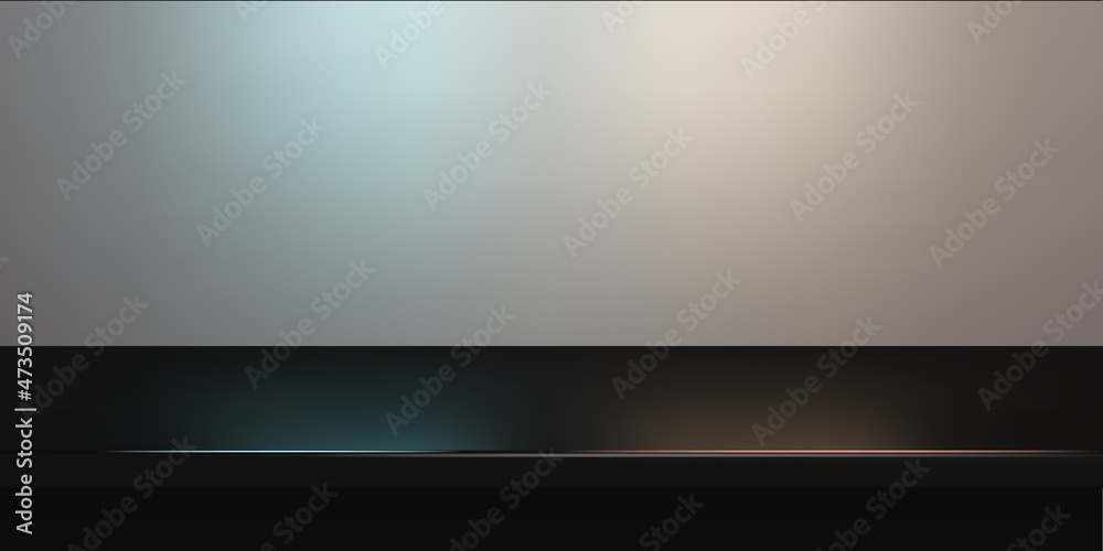 Black steel countertop, empty shelf. Vector realistic mockup of table ...