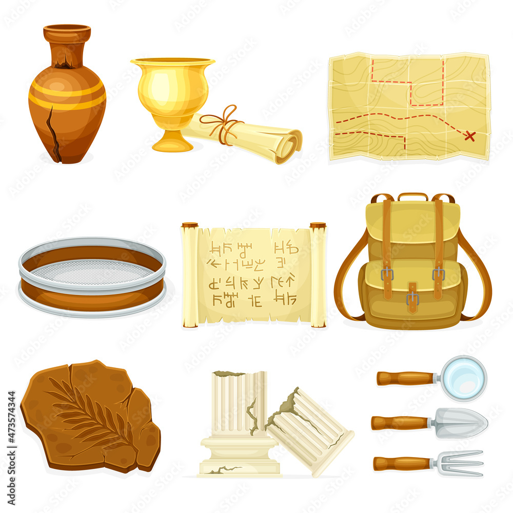 Stock-Vektorgrafik „Archeological tools and artifacts set. Ancient ...