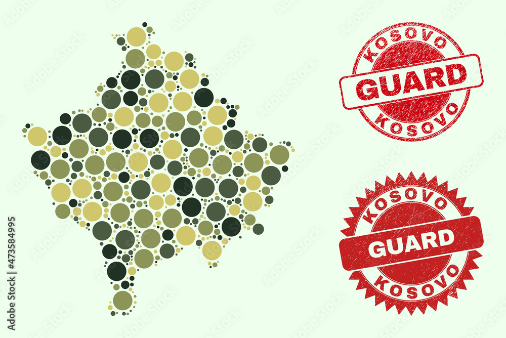 Vector circle elements mosaic Kosovo map in khaki colors, and unclean ...