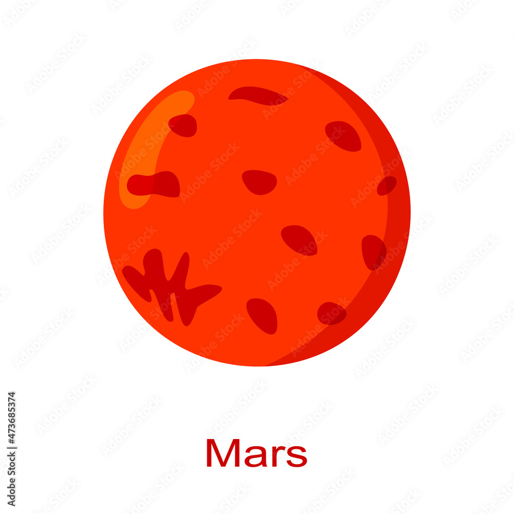 Mars planet icon with name isolated on white background. Fourth planet ...