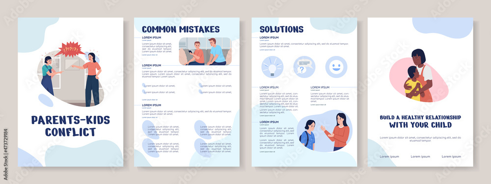 Parents kids conflict flat vector brochure template. Flyer, booklet ...