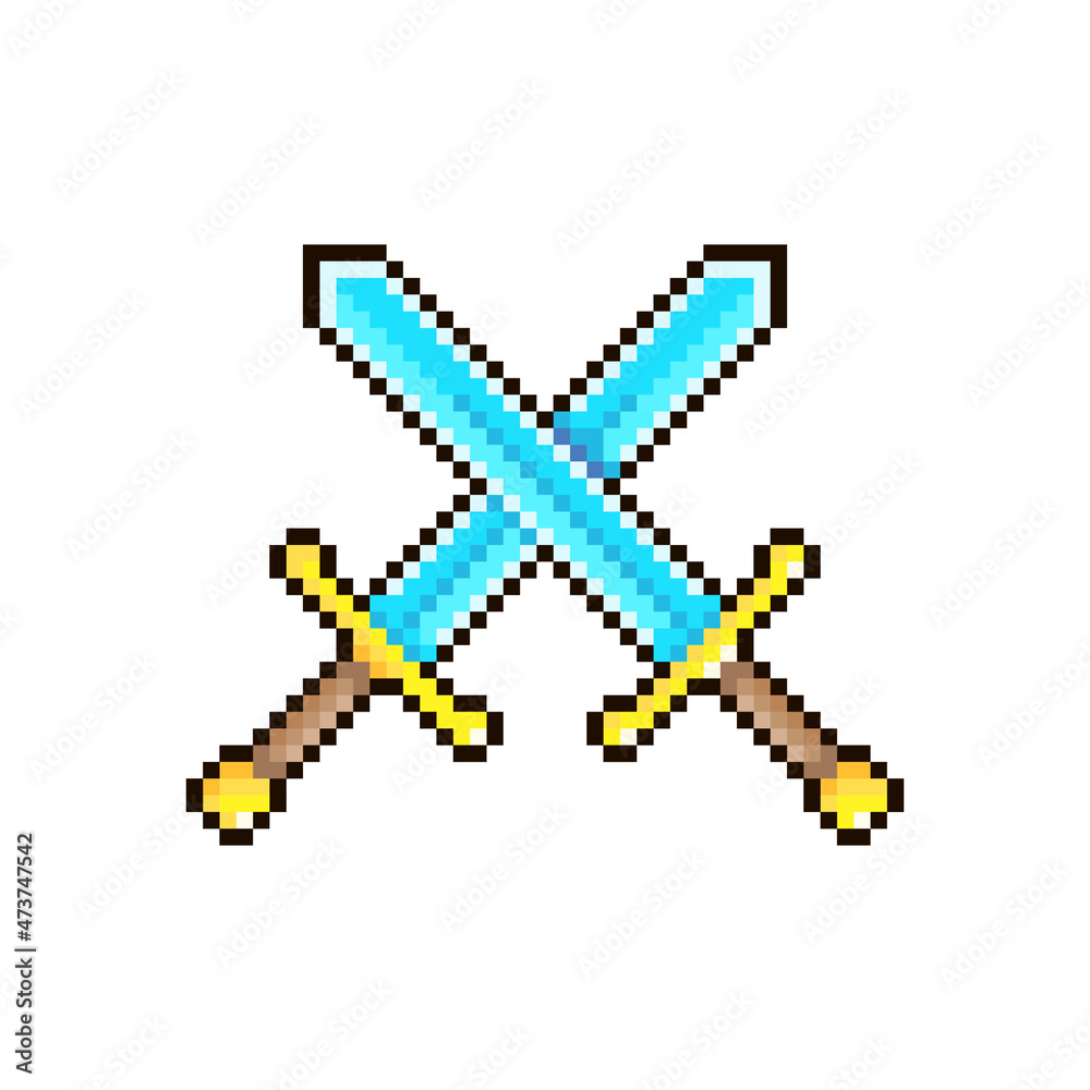 colorful simple flat pixel art illustration of cartoon two blade up ...