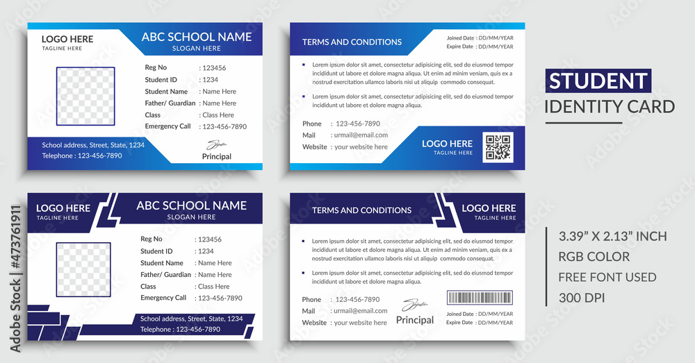School Id Card Design Layout Gradient Color Stock Vector | Adobe Stock