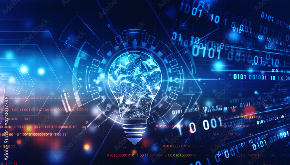 Bulb illustration on technology background, Future technology ...