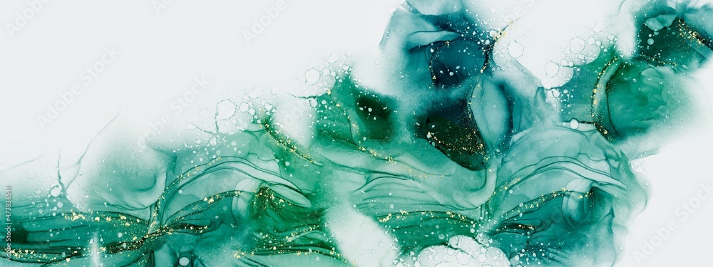 Green alcohol ink background with soft gold texture, watercolour ...
