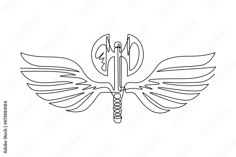 Stock-Vektorgrafik „Continuous one line drawing axe wings icon template ...