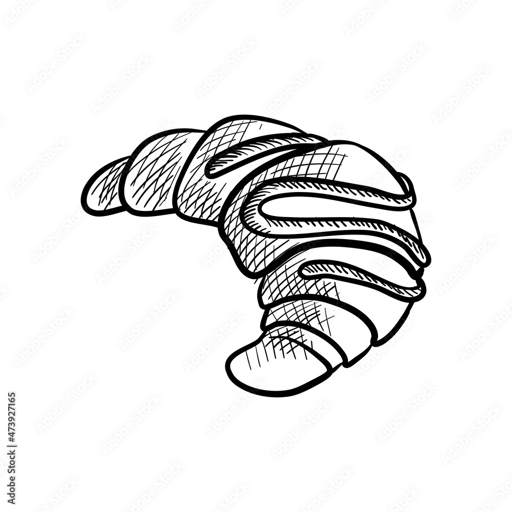 vector drawing sketch of croissant with chocolate, hand drawn ...
