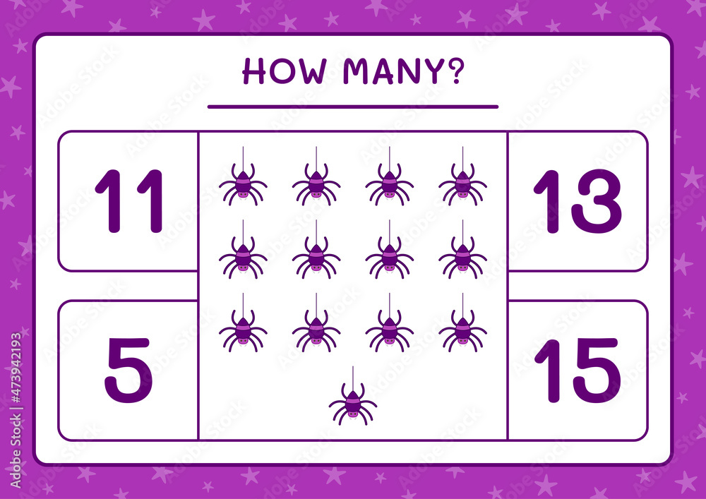 How many Spider, game for children. Vector illustration, printable ...