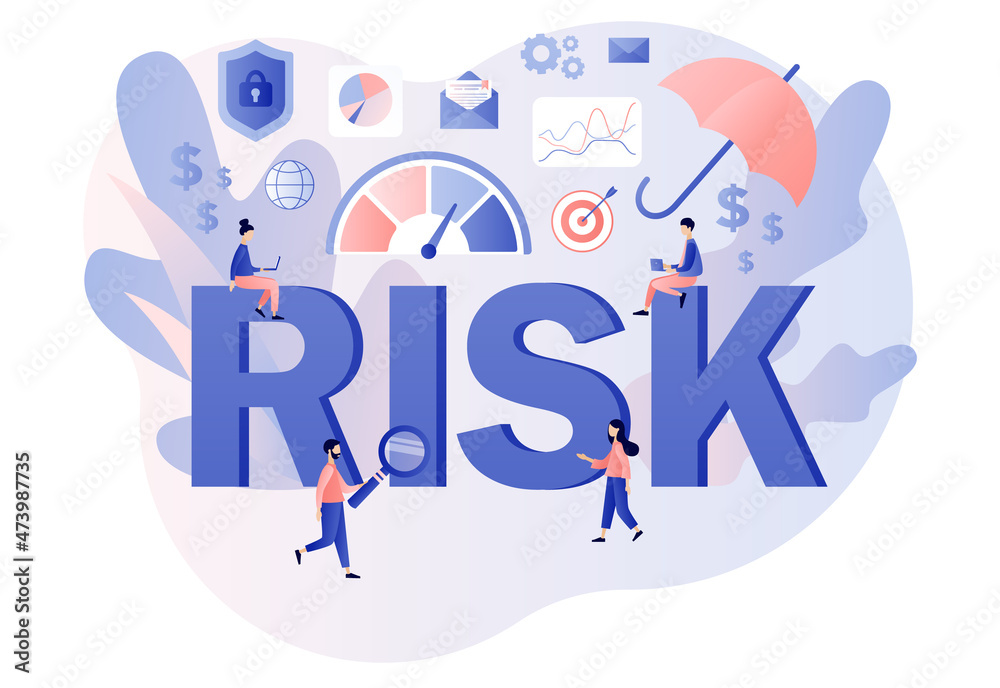 Vector de Stock Risk management. Risk assessment. Risk big text and levels knob. Business and ...