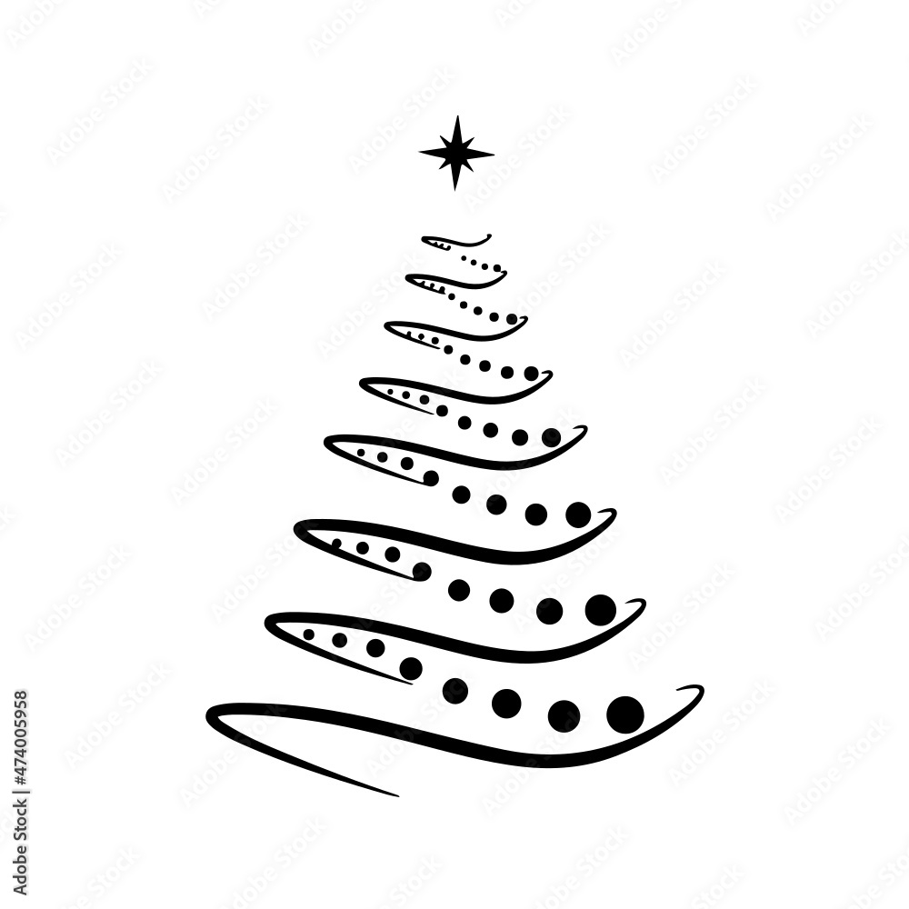 Minimal Christmas Tree Line Art Silhouette Design Element Art SVG EPS ...