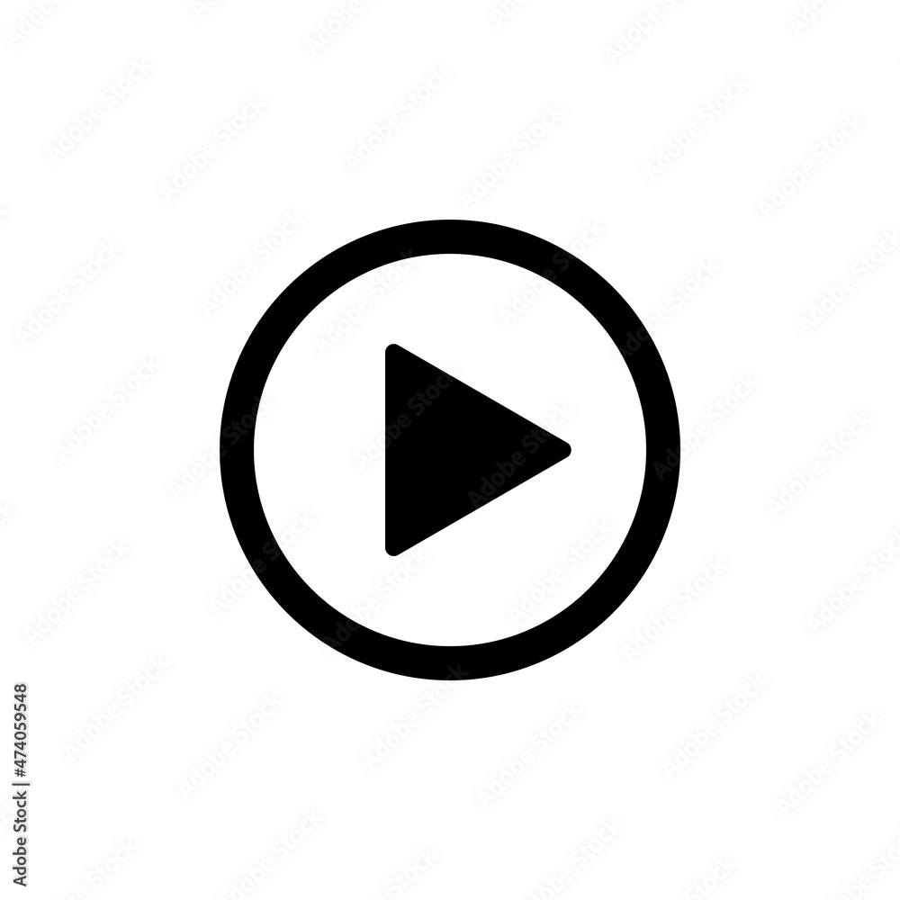 Play button icon. Video and music play icon. A triangle within a circle ...