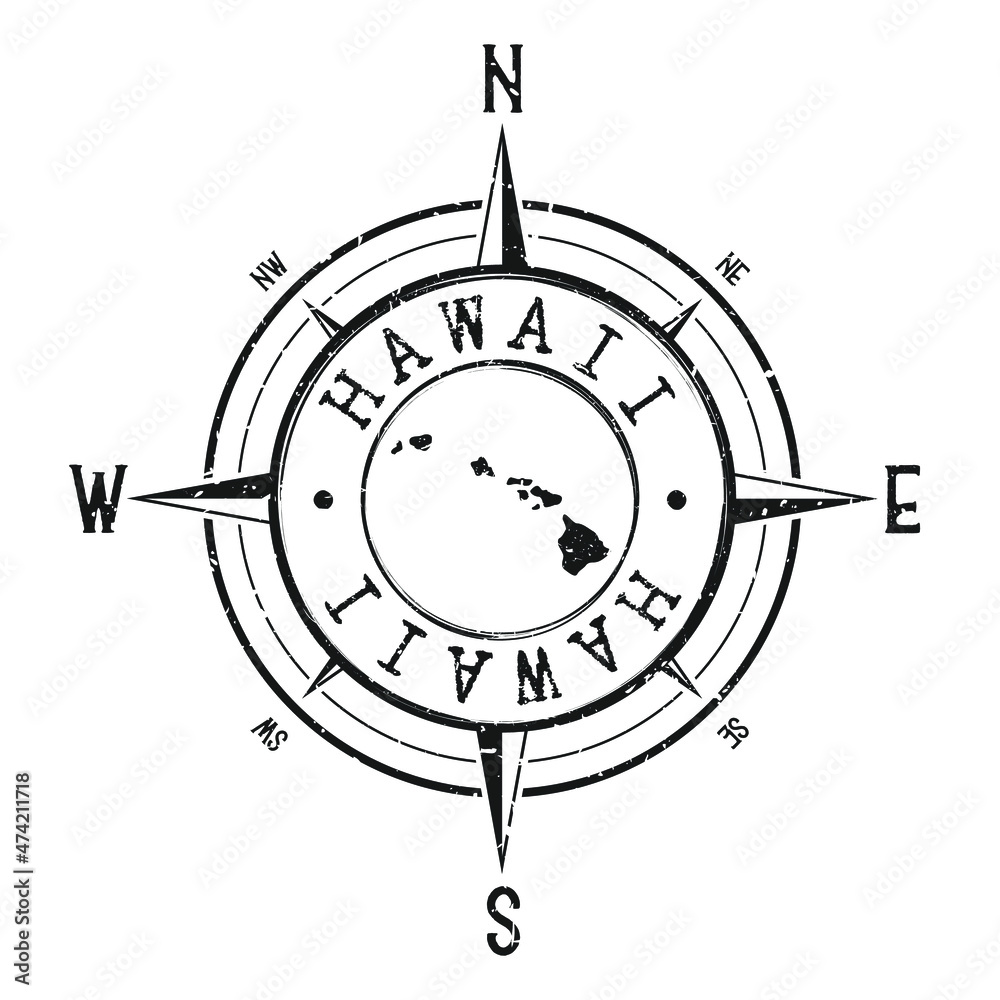 Hawaii, USA Stamp Map Compass Adventure. Illustration Travel Country ...