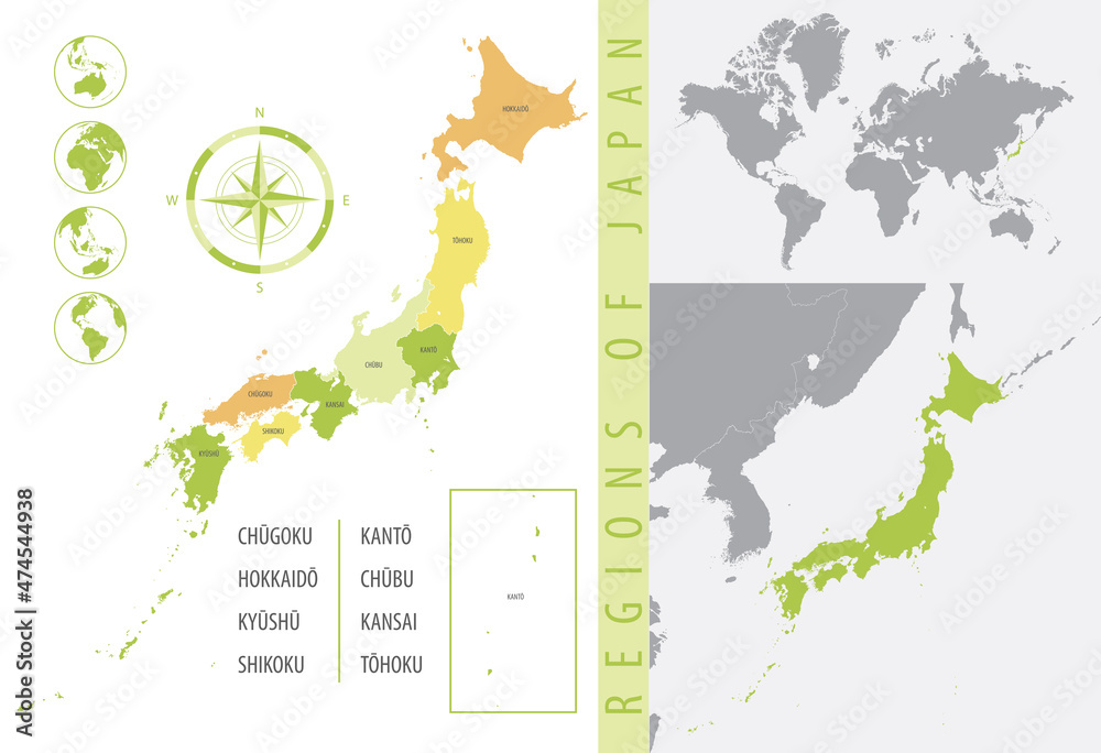 Detailed map of Japan with administrative divisions of the country ...