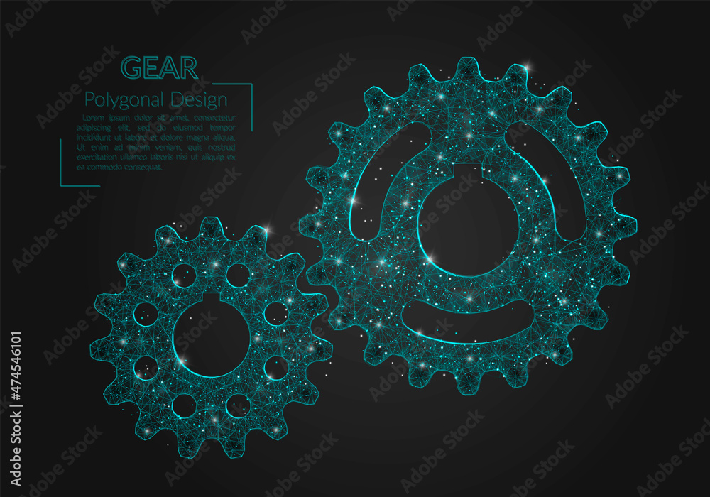 Abstract isolated blue image of a gear. Polygonal illustration looks ...
