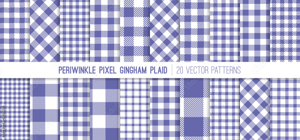 Periwinkle Gingham Plaid Vector Patterns. 2022 Color of the Year. Pixel ...