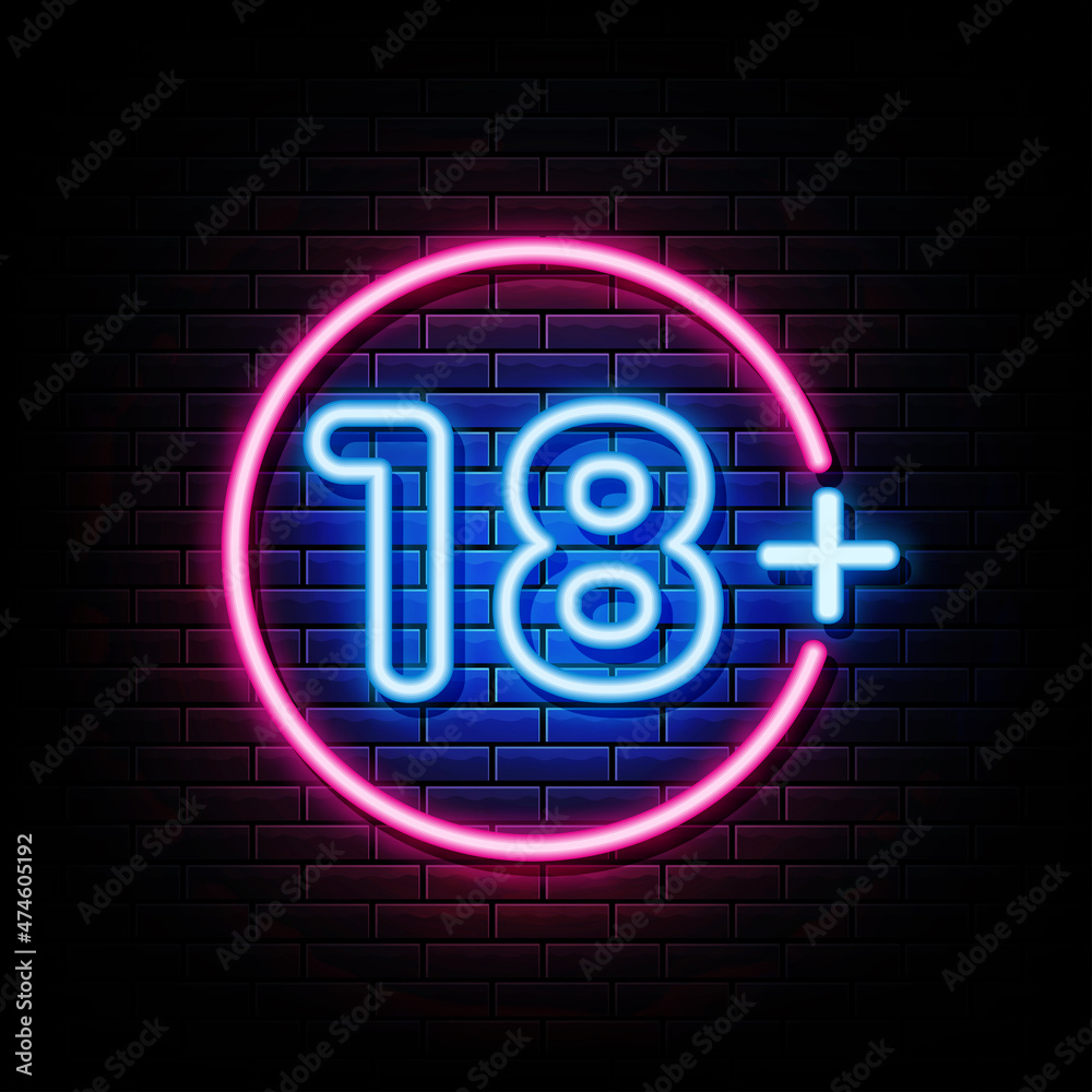 18 plus neon sign. neon symbol Stock Vector | Adobe Stock
