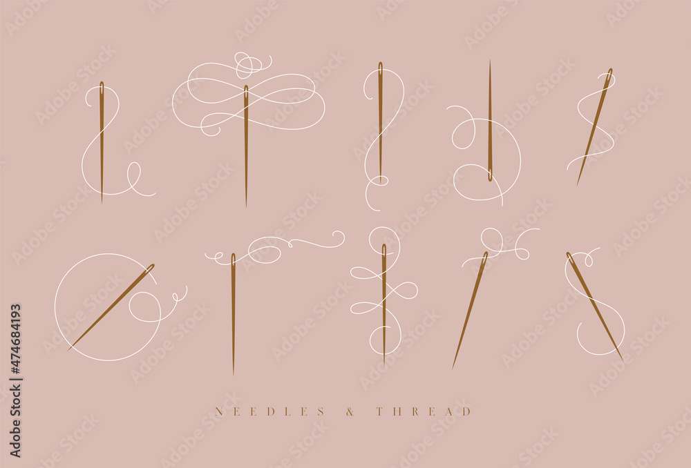 Needles and thread for sewing collection drawn with swirls element in ...