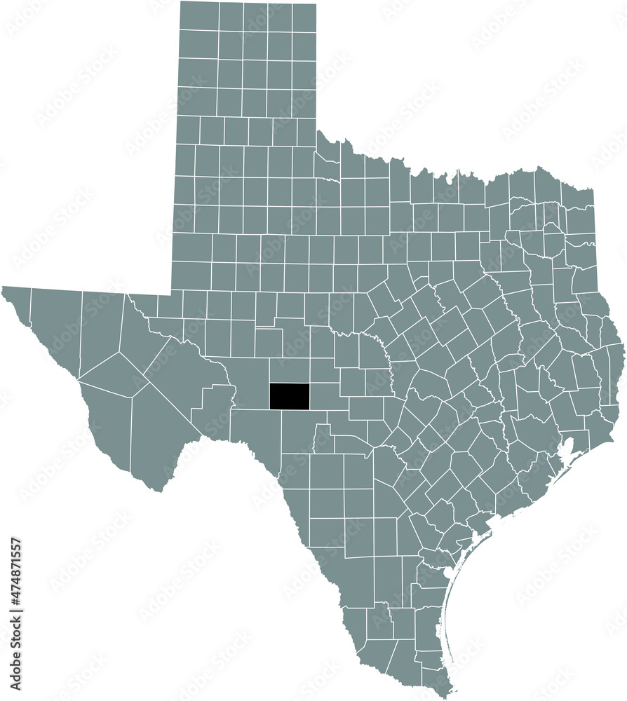 Black highlighted location map of the Sutton County inside gray ...