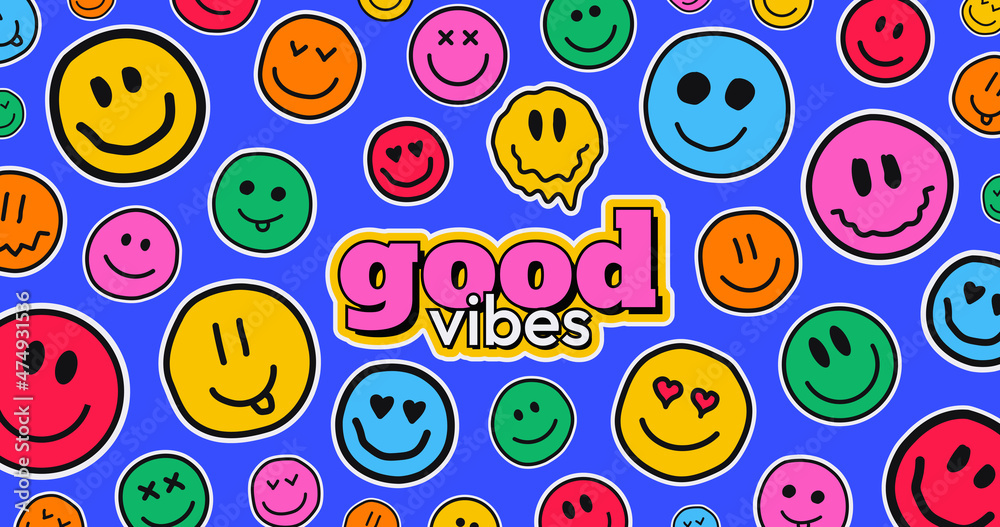 Cool Trendy Good Vibes Illustration Vector Design. Hand drawn Comic ...