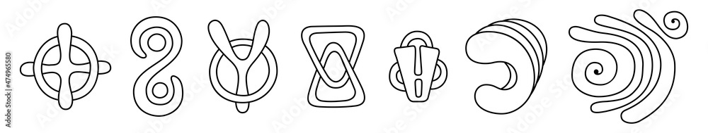 Set of abstract hand drawn icons, shapes, symbols. Vector outline ...