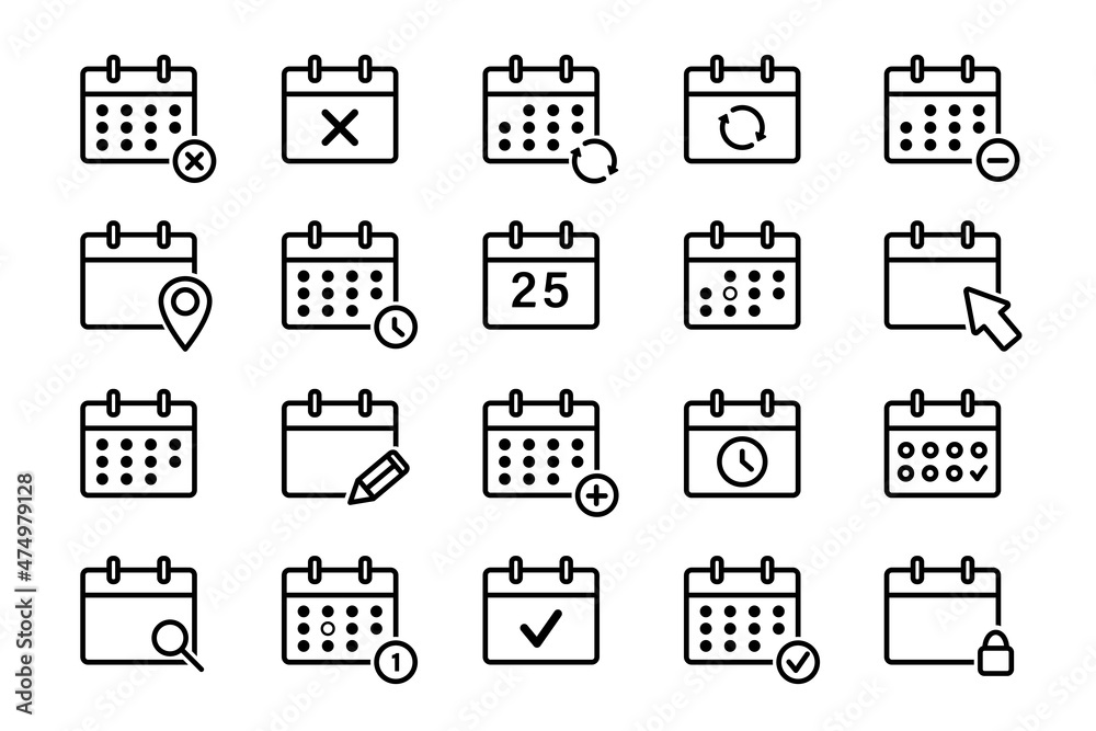 Calendar line icon collection. Calendar symbols templates. Time ...