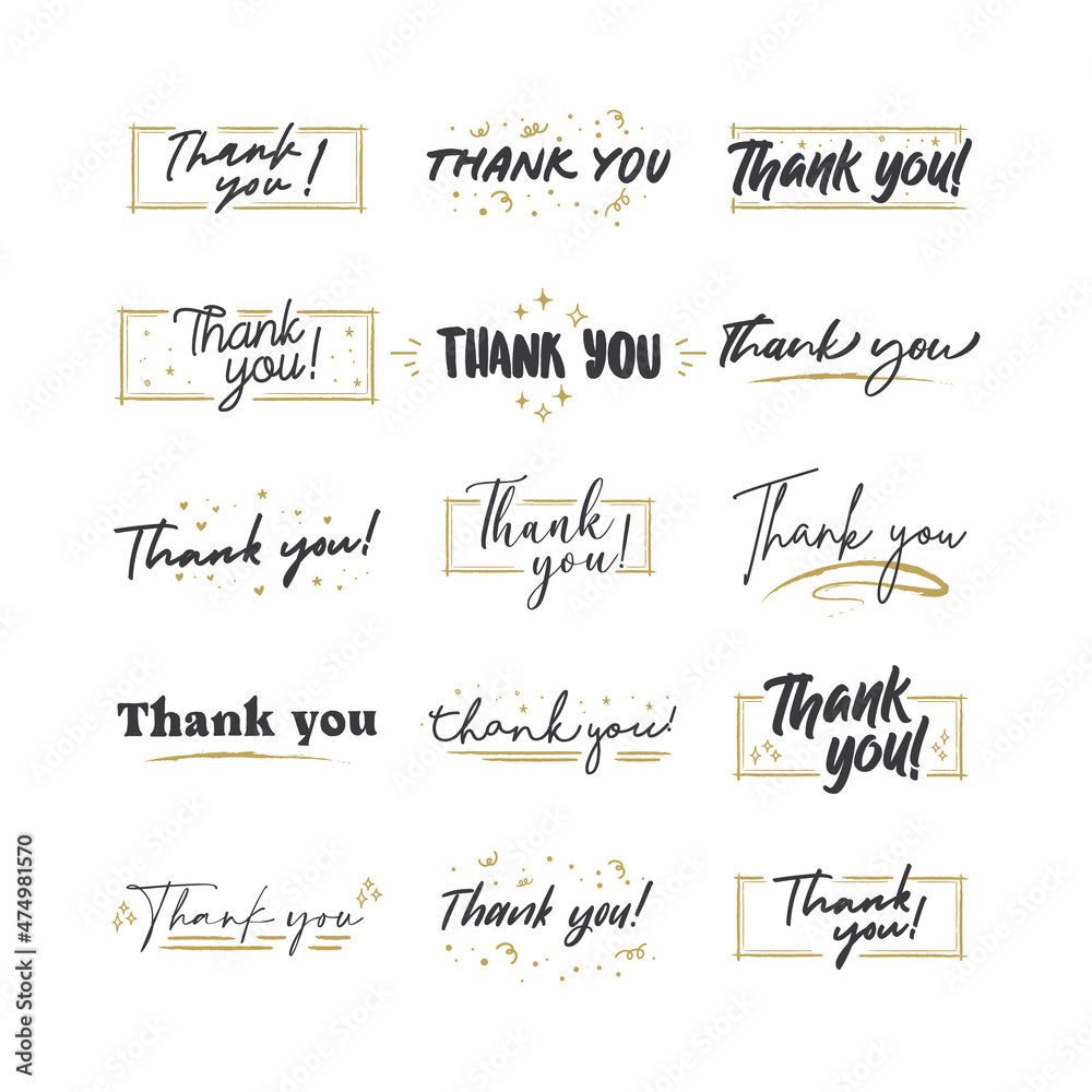 Thank you text lettering collection. Thanks message in hand drawn style ...