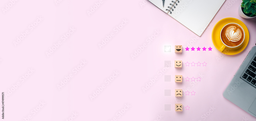 Wooden blocks with happy face smile face symbol symbol on pink ...