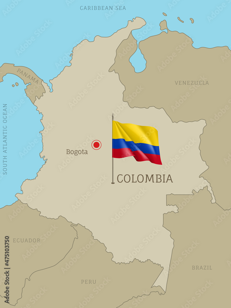 Highly detailed map of Colombia with national flag. Editable Columbian ...