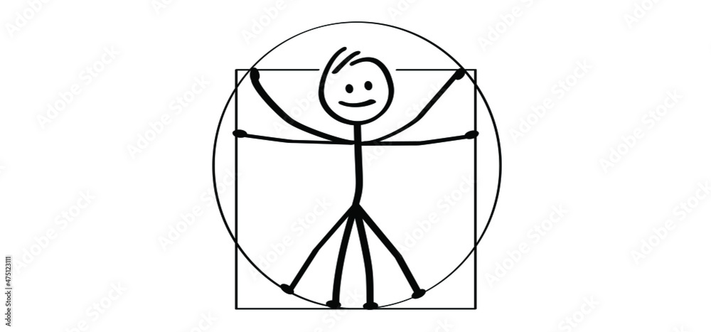 Vektor Stickman Vitruvian man symbol, Stick figures man, Leonardo da ...