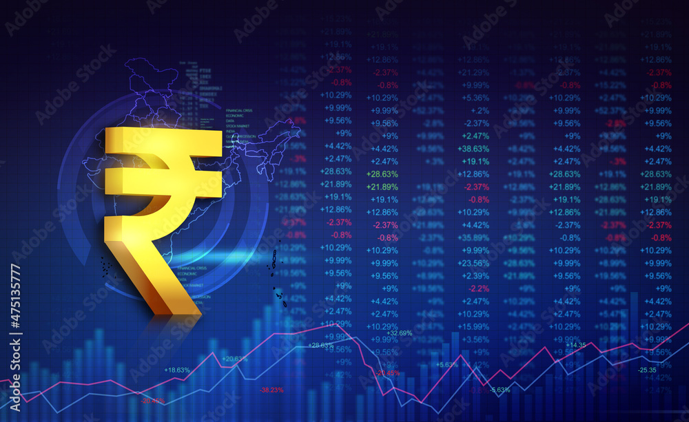 Indian economy background with Indian rupee icon 3d rendering, blue ...