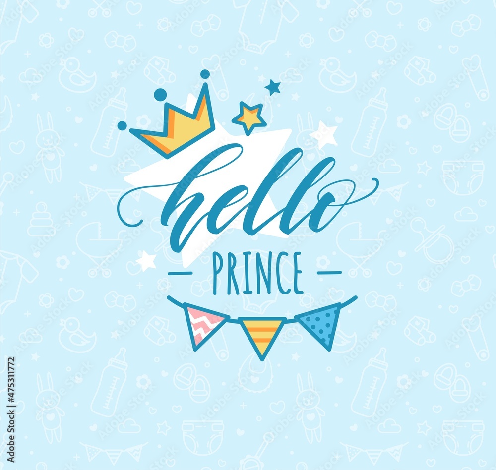 Hello little prince vector poster with calligraphic composition, crown ...