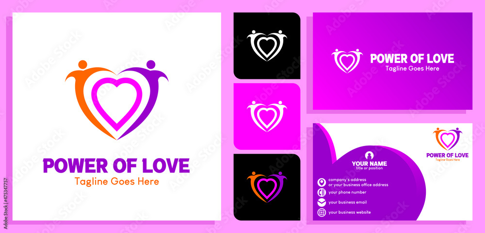 heart logo design template and two people icon. Luxury line logotype ...