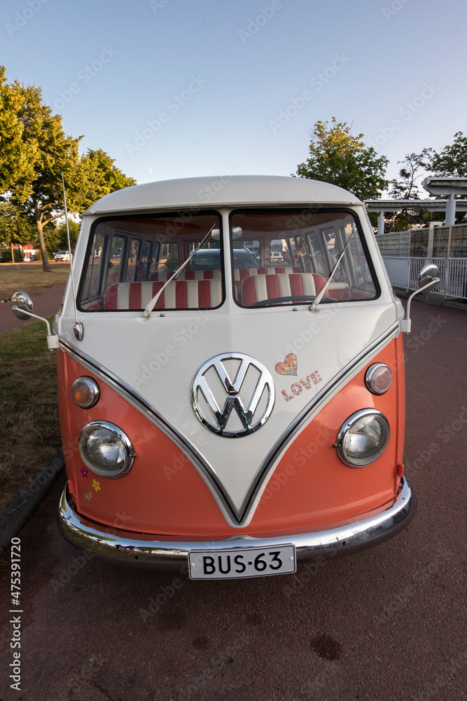 Stock-Foto „Finland, Aland Islands, Marienhamn, July - 2019: retro car ...