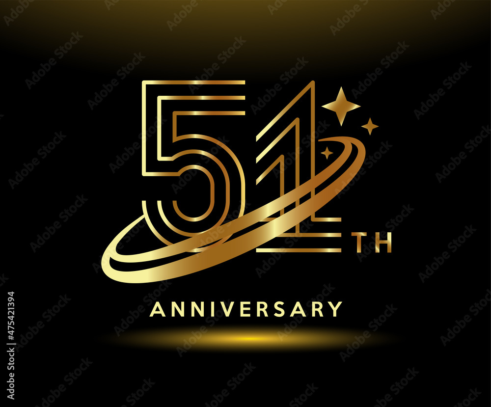 Golden 51 year anniversary celebration logo design inspiration Stock ...