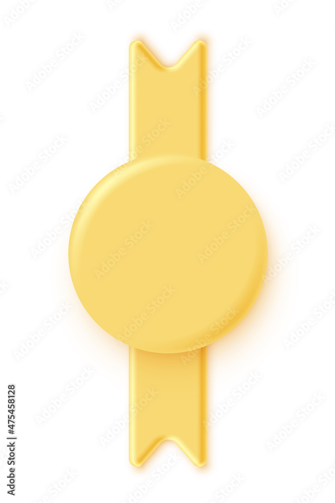 Yellow 3d stamp with vertical ribbons isolated on white background ...