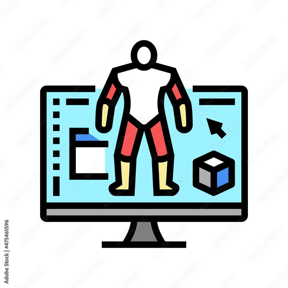 3d modeling characters color icon vector. 3d modeling characters sign ...