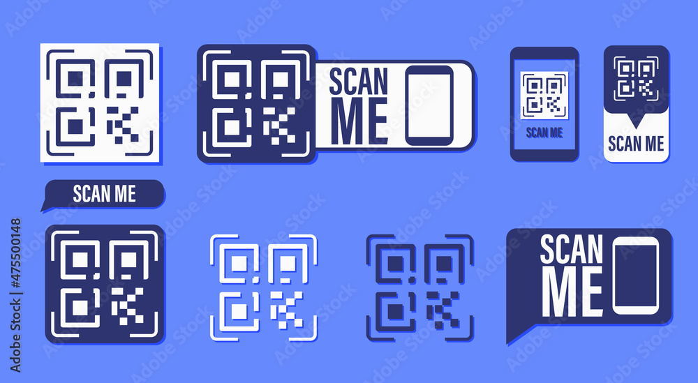 Set of codes QR icons, barcodes. Check, scanning. Isolated illustration. Scan me. Phone Icon ...