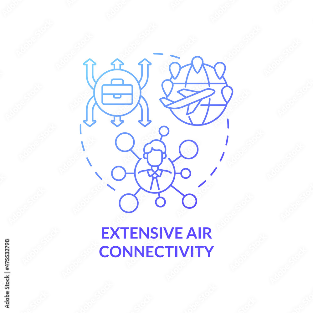Extensive air connectivity blue gradient concept icon. Network ...