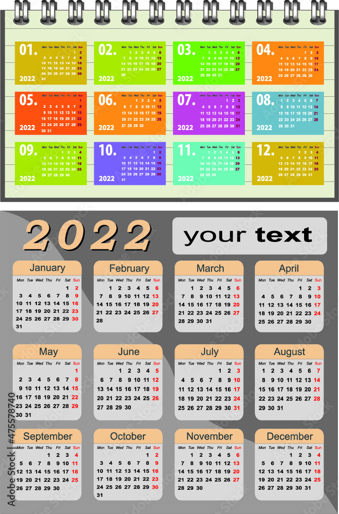 Vector calendars 2022, fully editable Stock Vector | Adobe Stock