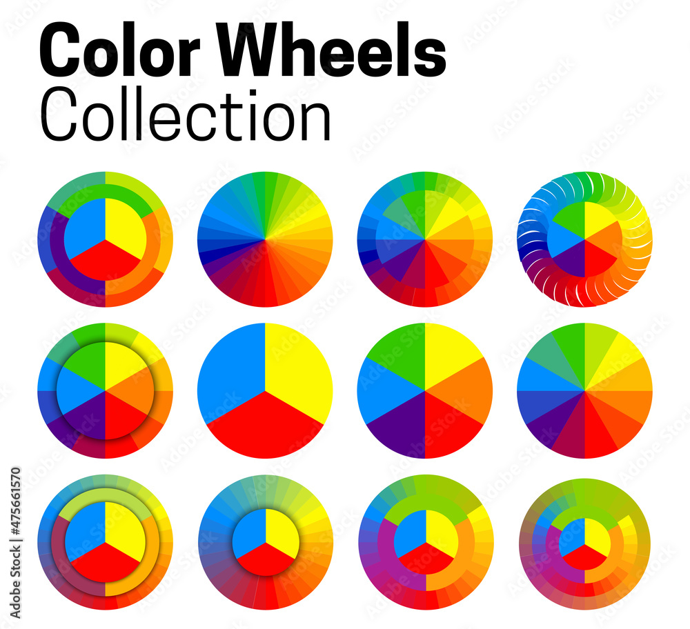 Color Wheels Collection Illustration with Color Theory and Mixing Stock ...
