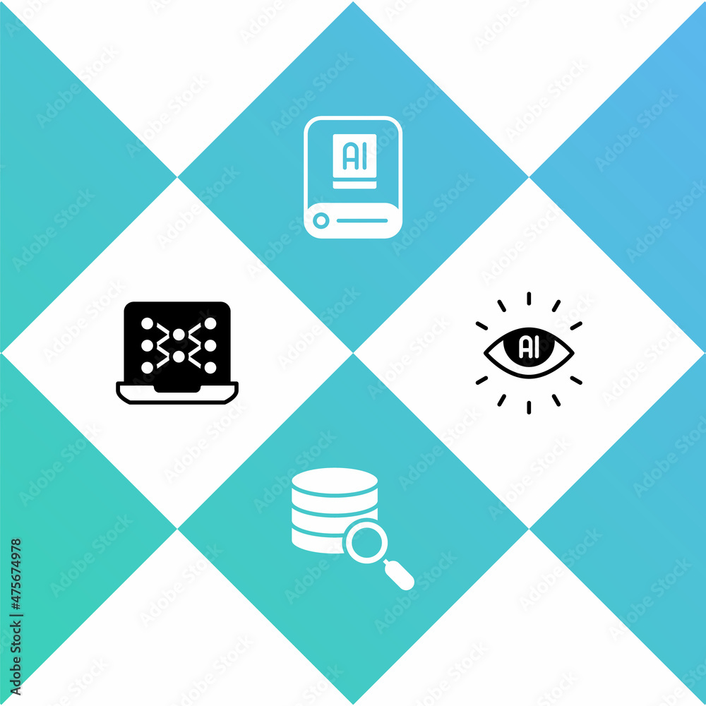 Set Neural network, Server, Artificial intelligence AI and icon. Vector ...