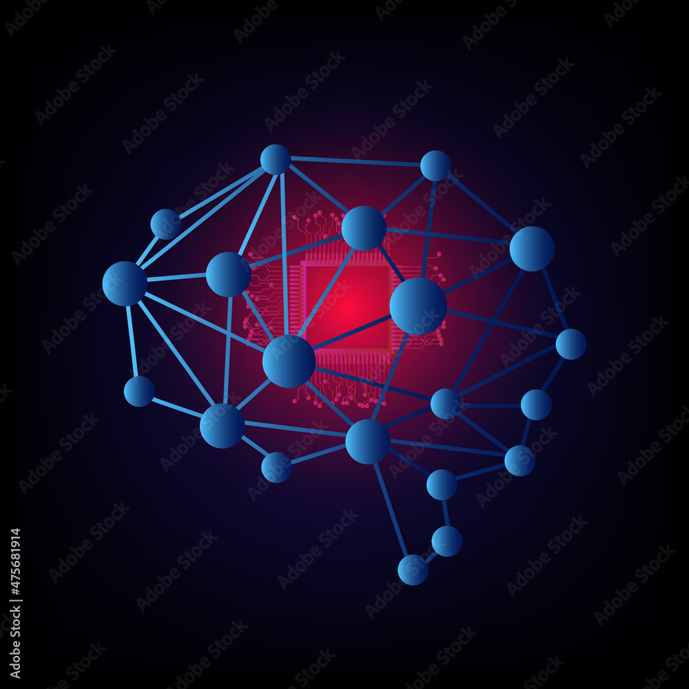 Neuralink and artificial intelligence concepts. A microchip is ...